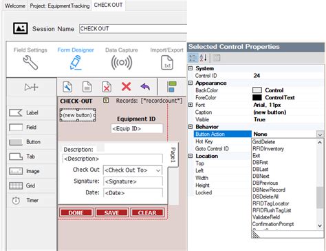 db button actions tracerplus