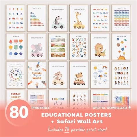Set Of 80 Educational Posters Safari Nursery Decor Homeschool Print Classroom Decor