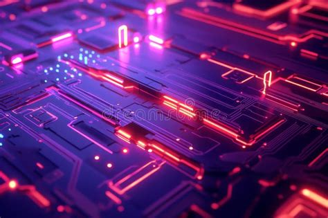 Futuristic 3d Circuit Board With Neon Lit Pathways Glowing Quantum Computing Nodes Ultra