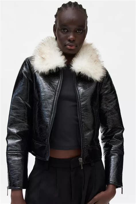 Unreal Fur Wet Look Aviator Jacket Urban Outfitters Canada