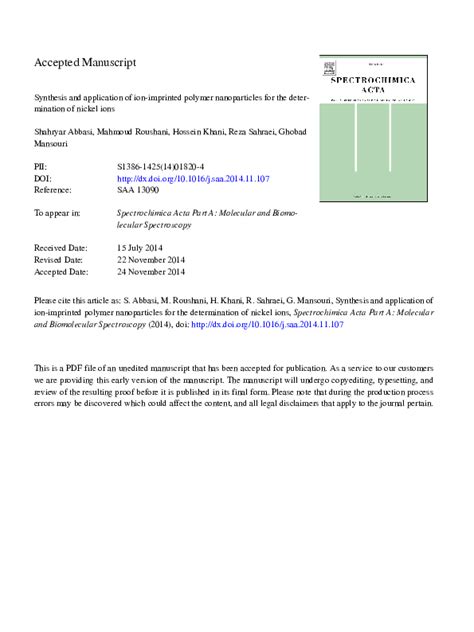 Pdf Synthesis And Application Of Ion Imprinted Polymer Particles For Solid Phase Extraction
