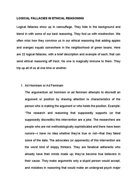 Logical Fallacies In Ethical Reasoning Logical Fallacies In Ethical Reasoning Logical