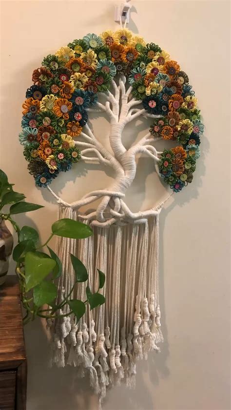 Large Tree Of Life Macrame Wall Hanging With Crochet Flowers