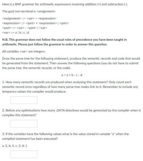 Solved Here Is A Bnf Grammar For Arithmetic Expressions