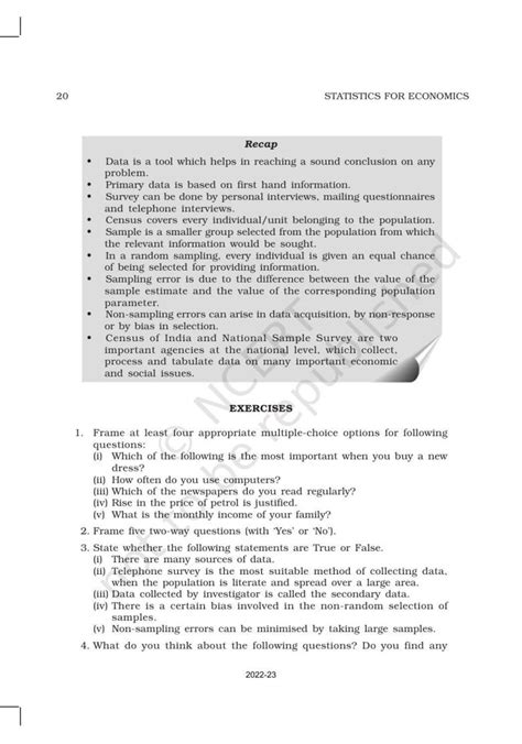 Ncert Book For Class 11 Economics Statistic Economics Chapter 2 Collection Of Data Indcareer