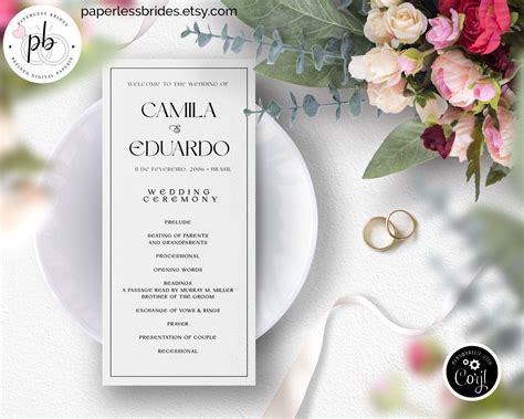 Minimalist Wedding Program Template Wedding Ceremony Program Editable Wedding Program Program
