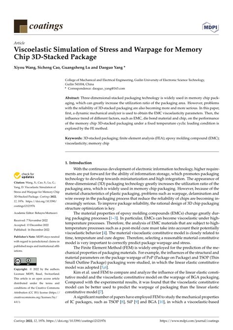 Pdf Viscoelastic Simulation Of Stress And Warpage For Memory Chip 3d