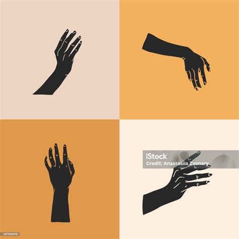 로고 요소 세트 인간 손 실루엣 라인 심플한 스타일로 디자인된 매직 아트 컬러 배경에 격리된 손으로 그린 벡터 추상 스톡 플랫 그래픽 일러스트 개념에 대한 스톡 벡터 아트