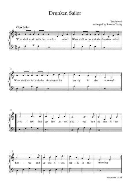 Drunken Sailor Arr Rowena Young By Sea Shanty Sheet Music For Piano