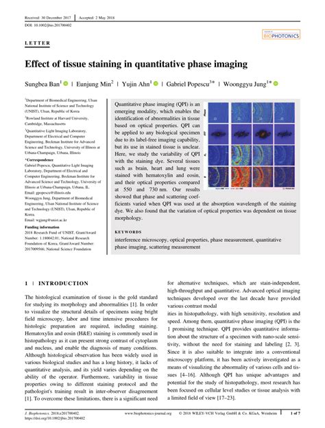 Pdf Effect Of Tissue Staining In Quantitative Phase Imaging