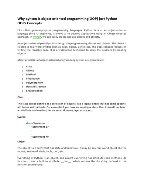 Why Python Is Object Oriented Language Pdf Object Oriented