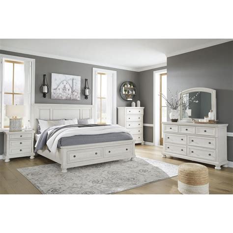 Ashley Robbinsdale King Panel Storage Bed In Antique White