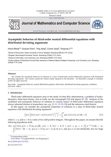 Pdf Asymptotic Behavior Of Third Order Neutral Differential Equations