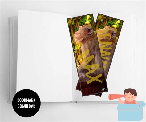 Printable Personalized Monkey Bookmark Custom Printable Bookmark R