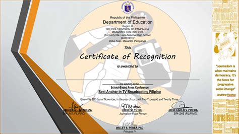 Certificate Sample For Journalism Contest Ppt