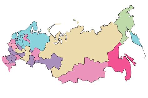 Illustrated Colorful Map Of Russia Highlighting Regions And Borders