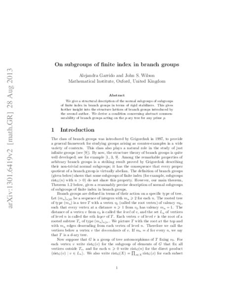 Pdf On Subgroups Of Finite Index In Branch Groups