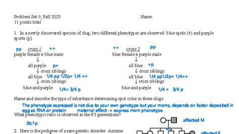 Problem Set 09 Fall 2025 Genetics Inheritance And Mapping Studocu