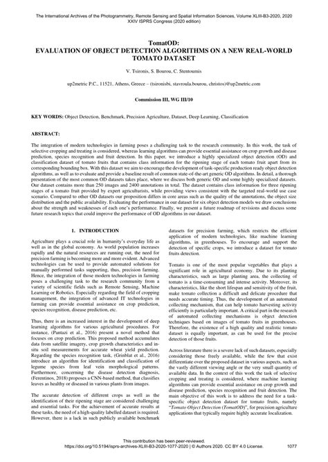 Pdf Tomatod Evaluation Of Object Detection Algorithms On A New Real