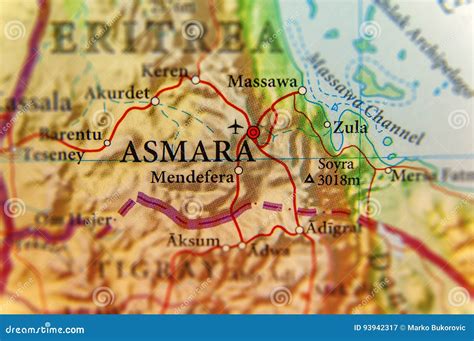 Geographic Map Of Eritrea With Capital City Asmara Stock Image Image Of Territory Africa