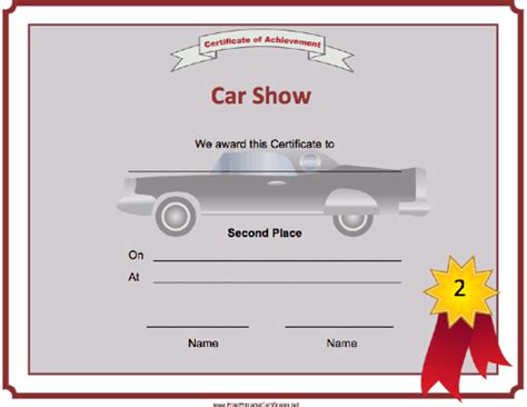 Car Show 2nd Place Printable Certificate