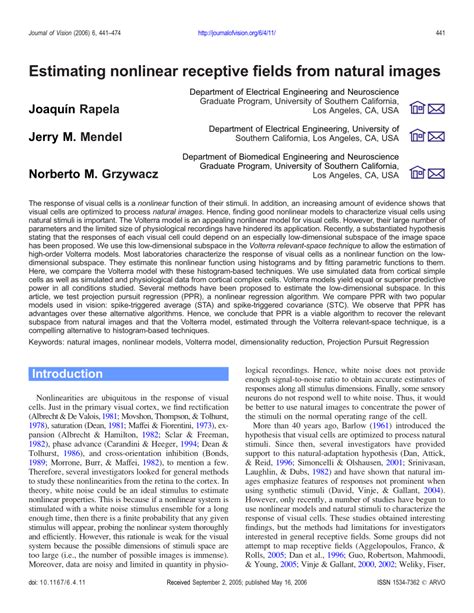 Pdf Estimating Nonlinear Receptive Fields From Natural Images