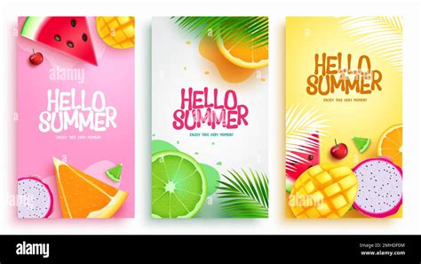 Summer Set Vector Poster Design Hello Summer Text With Tropical Fruits