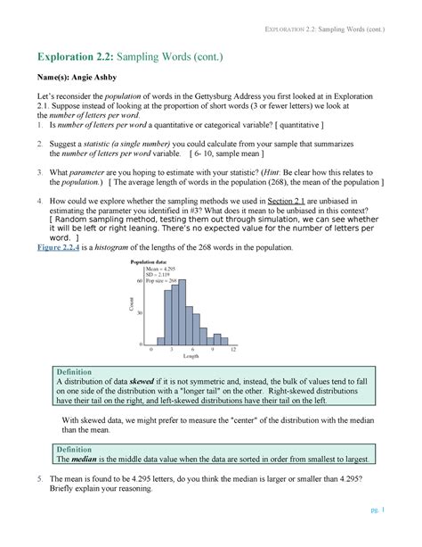 Explor 2 2 Sampling Words Exploration 2 Sampling Words Cont Name S Angie Ashby Lets