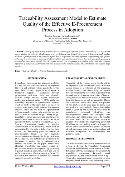 Pdf Traceability Assessment Model To Estimate Quality Of The Effective E Procurement Process