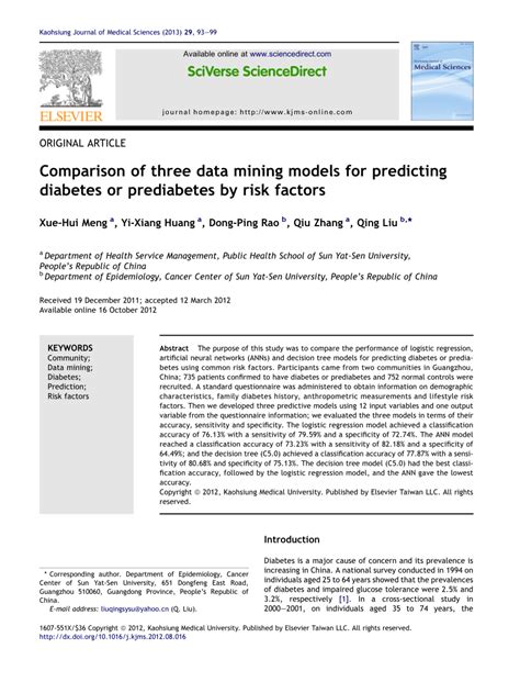 Pdf Comparison Of Three Data Mining Models For Predicting Diabetes Or