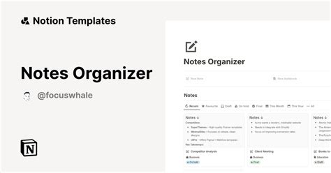 Notes Organizer Template By Focuswhale Notion Marketplace