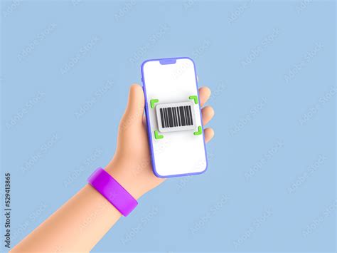Cartoon Hand With Mobile Phone Scanning Barcode Bar Code Scan To