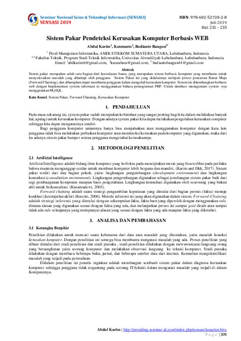 Pdf Sistem Pakar Pendeteksi Kerusakan Komputer Berbasis Web