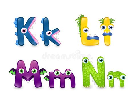 Terceiro Conjunto De Letras Monstruosas Sobre Fundo Branco Alfabeto Colorido De Monstros Fofos
