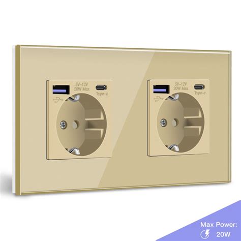 Розетка электрическая двойная с Usb и Type C входами быстрая зарядка 20w рамка закаленное