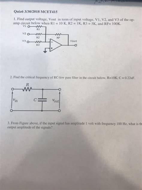 solved quiz6 3 30 2018 mcet415 1 find output voltage vout
