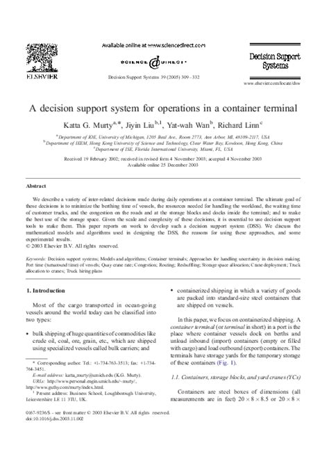 Pdf A Decision Support System For Operations In A Container Terminal