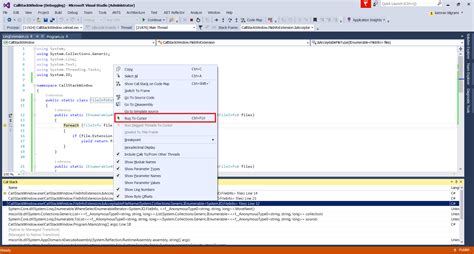 using run to cursor from the call stack window codeproject