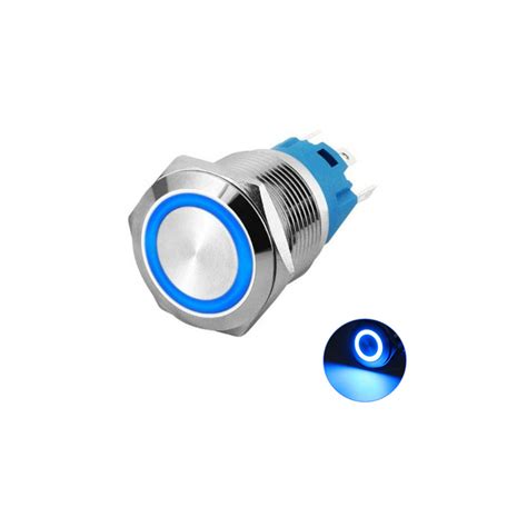 Flat Head 16mm 12 24v Blue Latching Metal Push Button Switch With Led Light Waterproof Roboticsdna