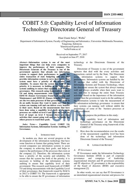 Pdf Cobit 5 0 Capability Level Of Information Technology Directorate General Of Treasury
