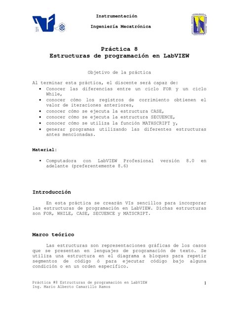 práctica 8 estructuras de programación en labview pdf