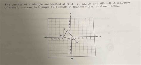 Solved The Vertices Of A Triangle Are Located At F 4 2 G 2 2 And H 0 4 A Sequence Of
