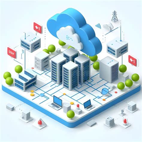3d Flat As Cloud Computing Infrastructure With Data Centers And Servers