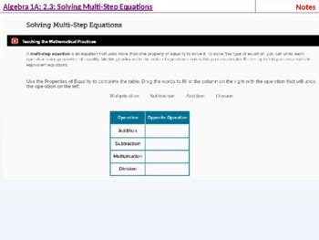Alg 1 Mod 2 Equations In One Variable 2 3 Solving Multi Step Equations