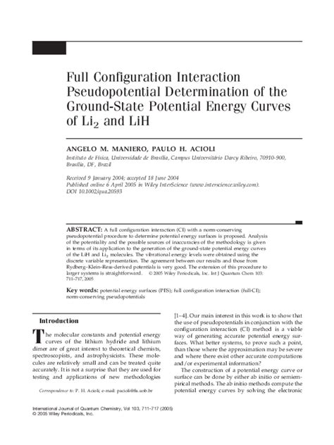 Pdf Full Configuration Interaction Pseudopotential Determination Of