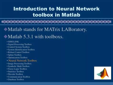 Ppt Introduction To Neural Network Toolbox In Matlab Powerpoint