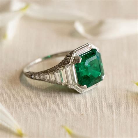 Art Deco 46ct Asscher Cut Emerald Engagement Ring Sayabling