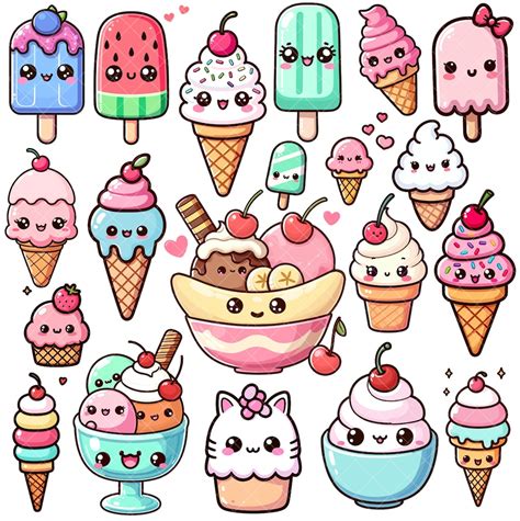 Kawaii Cute Ice Cream Png Bundle Etsy