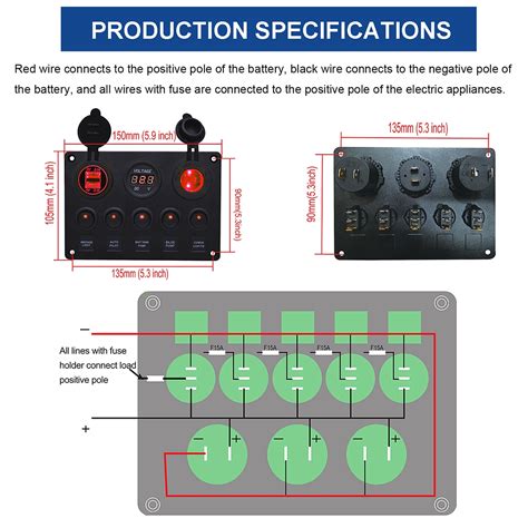 Multi Function Combination Switch Pane Voltmeter Cigarette Lighter Socket 5 Way Switches