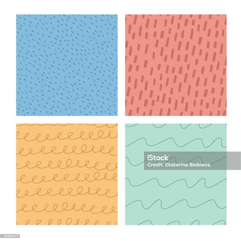 손으로 그린 낙서 요소의 추상적 인 매끄러운 다채로운 패턴 세트 파도 방울 삼각형 스트로크 등 스칸디나비아 디자인 스타일 0명에